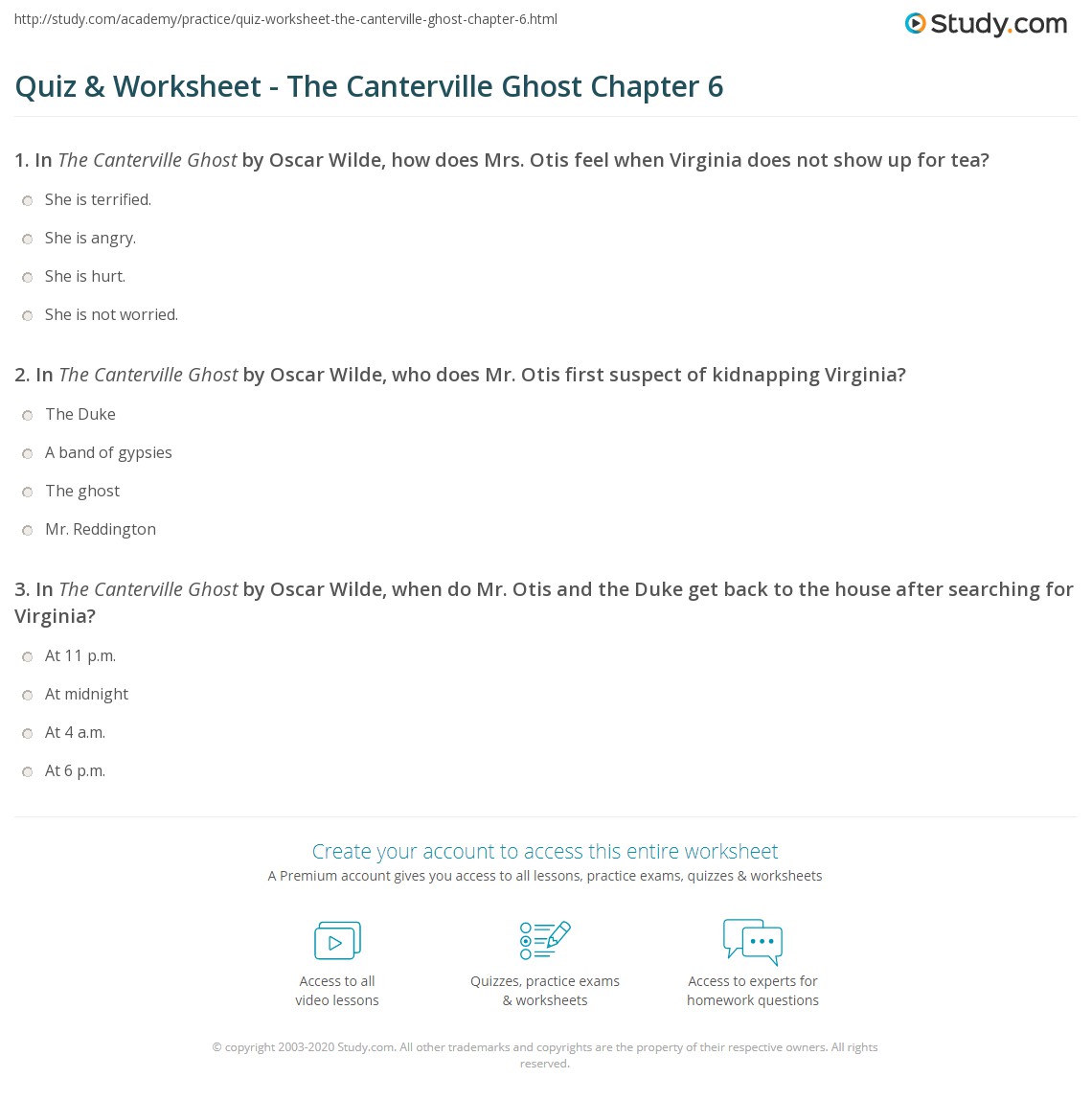 Quiz & Worksheet - The Canterville Ghost Chapter 6 | Study.com