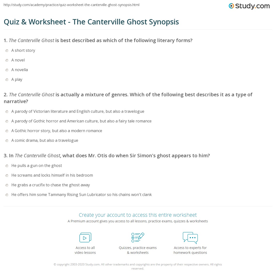 Quiz & Worksheet - The Canterville Ghost Synopsis | Study.com
