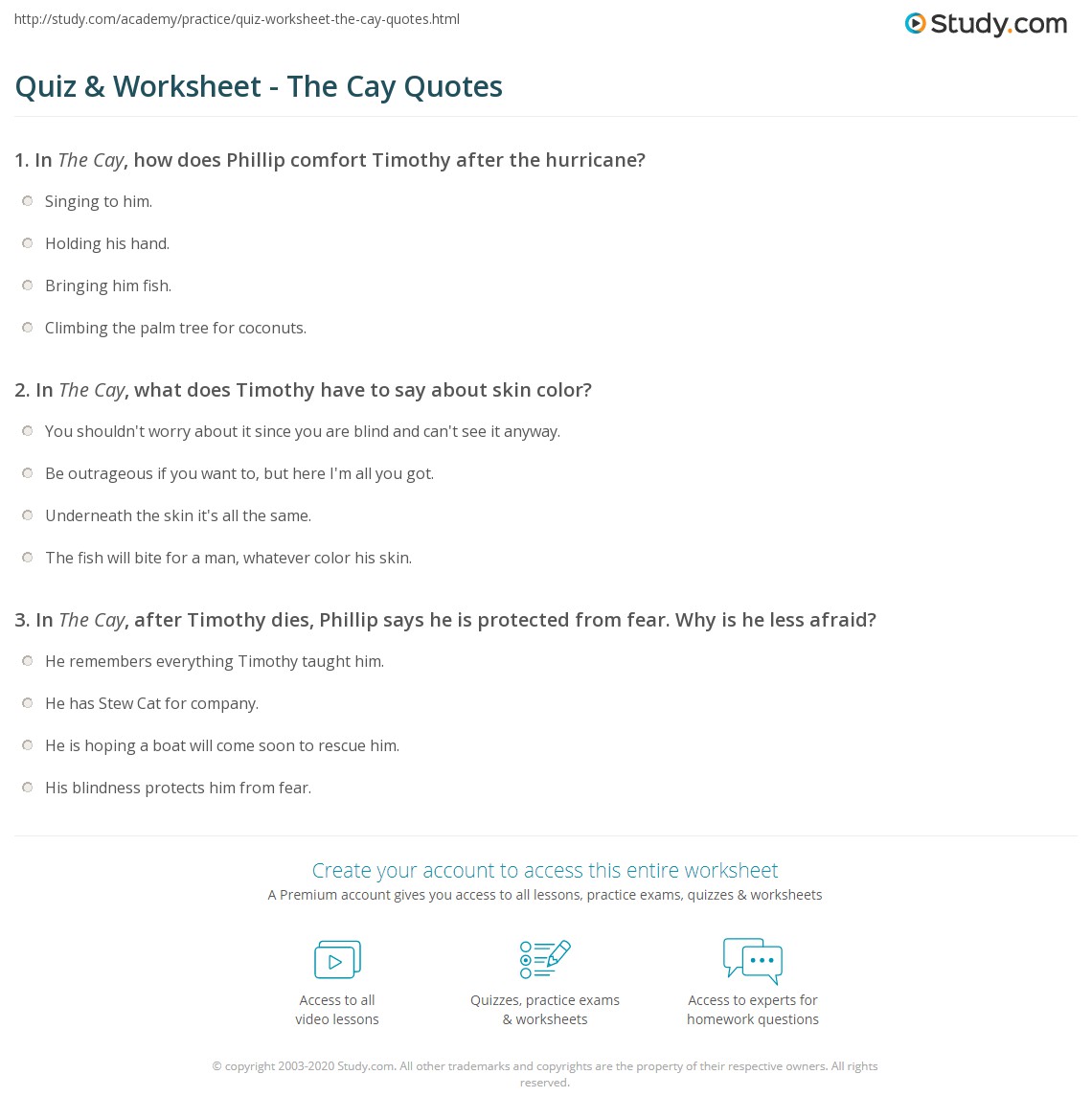 Quiz & Worksheet - The Cay Quotes | Study.com
