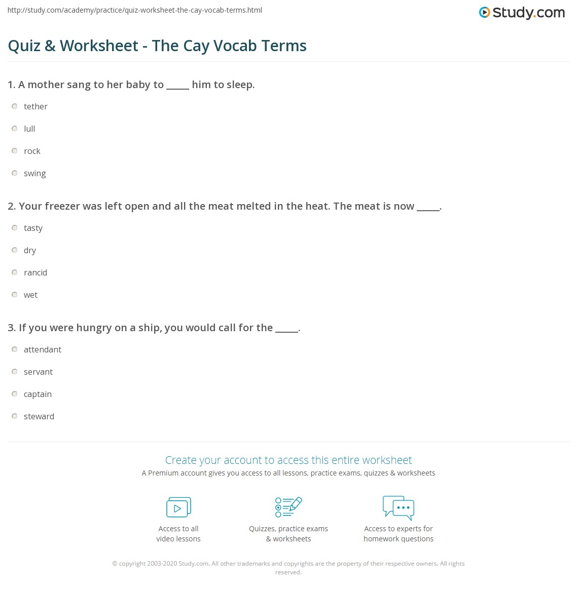 Quiz & Worksheet - The Cay Vocab Terms | Study.com