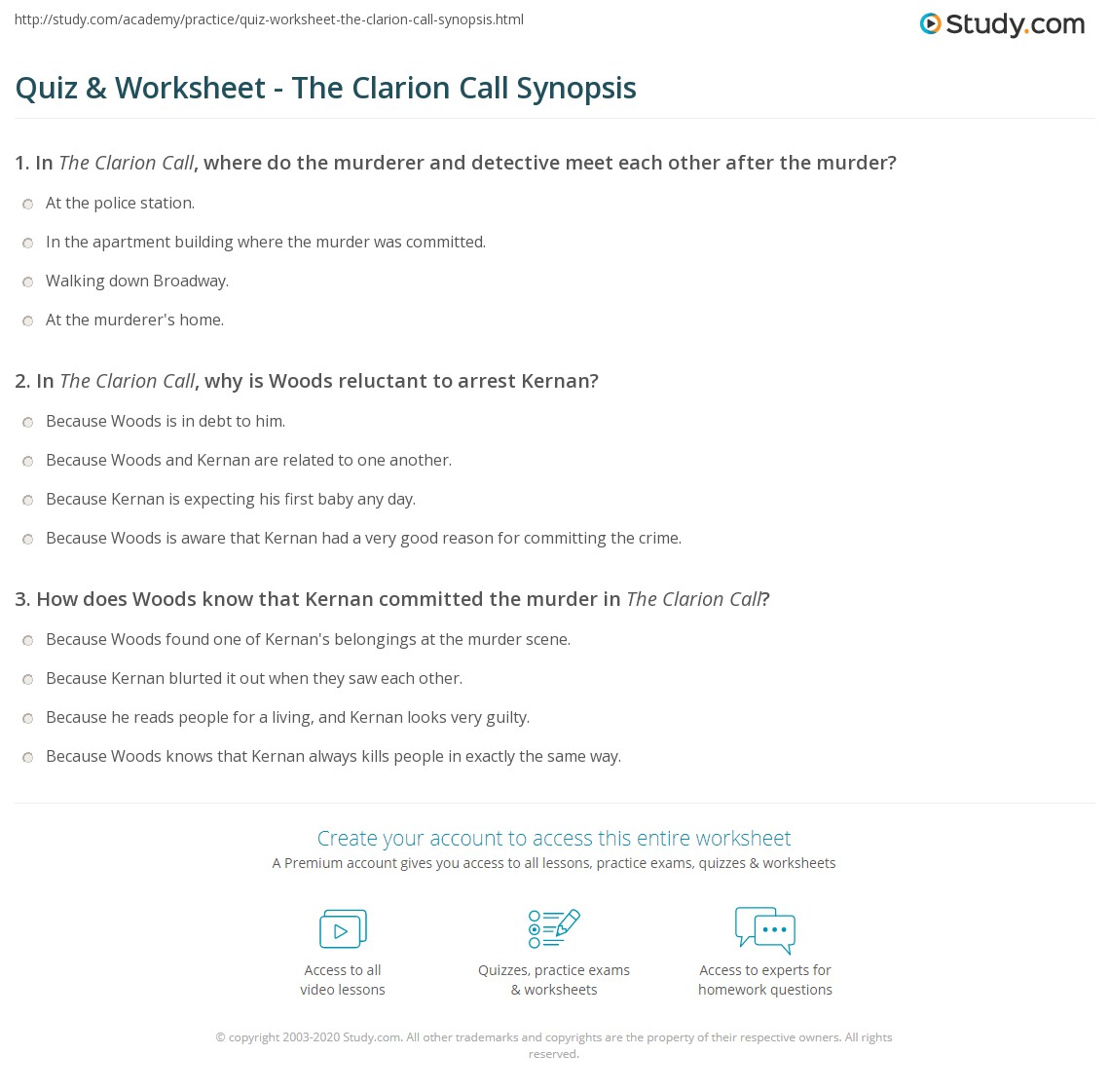Quiz & Worksheet - The Clarion Call Synopsis | Study.com