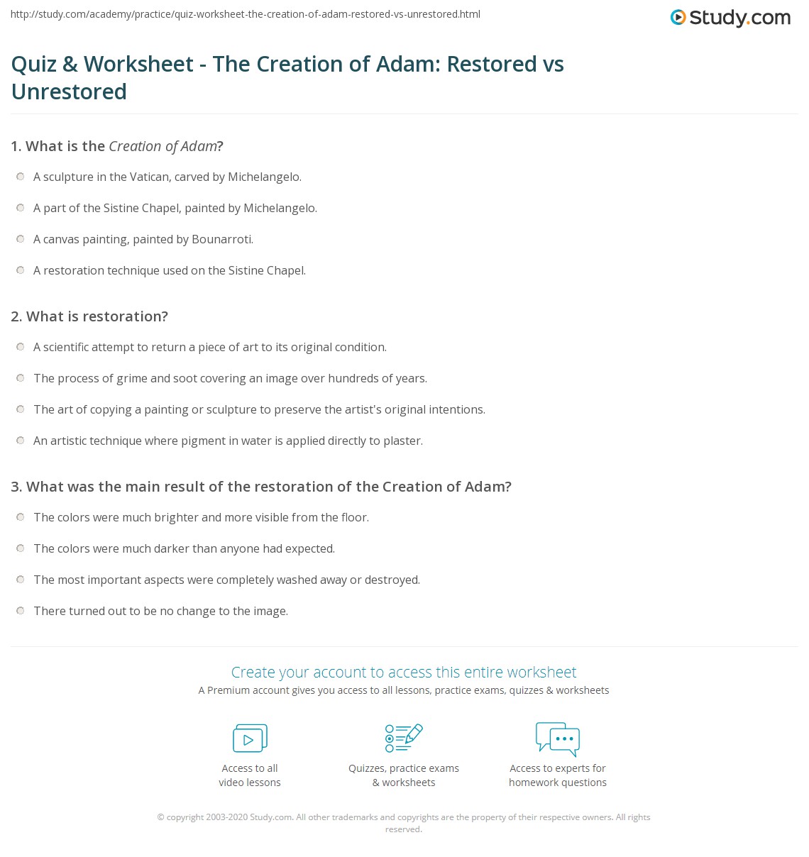 Quiz & Worksheet - The Creation of Adam: Restored vs Unrestored | Study.com