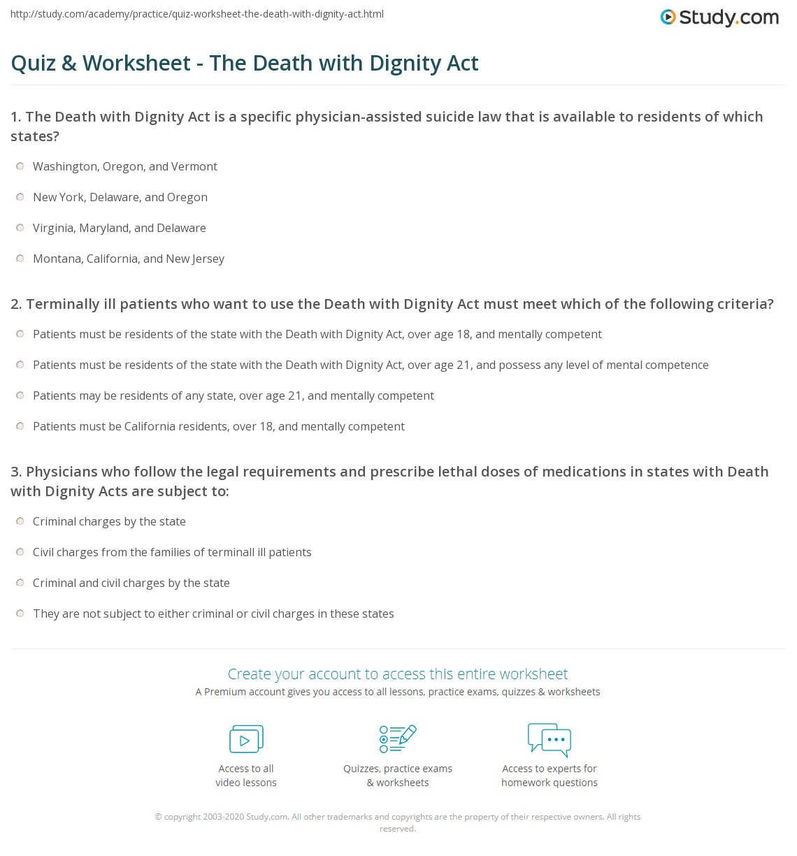 Quiz & Worksheet - The Death with Dignity Act | Study.com