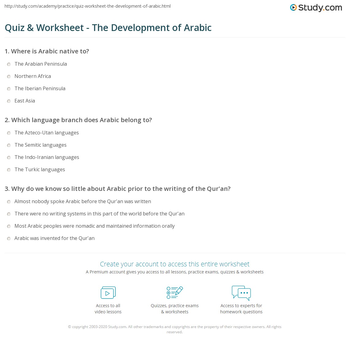 Quiz & Worksheet - The Development of Arabic | Study.com