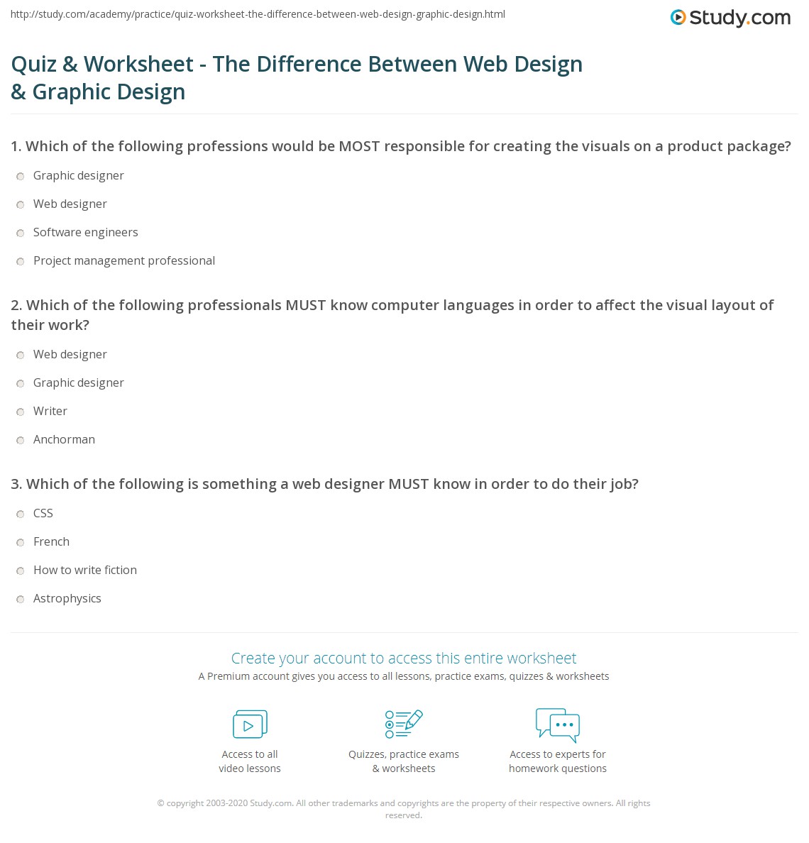 Quiz & Worksheet - The Difference Between Web Design & Graphic Design ...