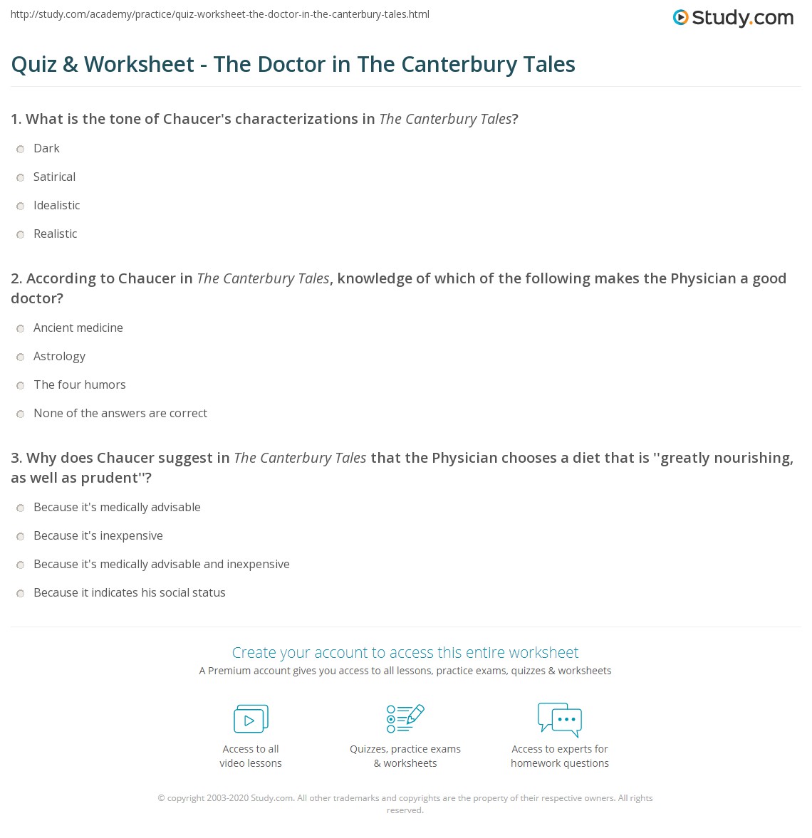Quiz & Worksheet - The Doctor in The Canterbury Tales | Study.com
