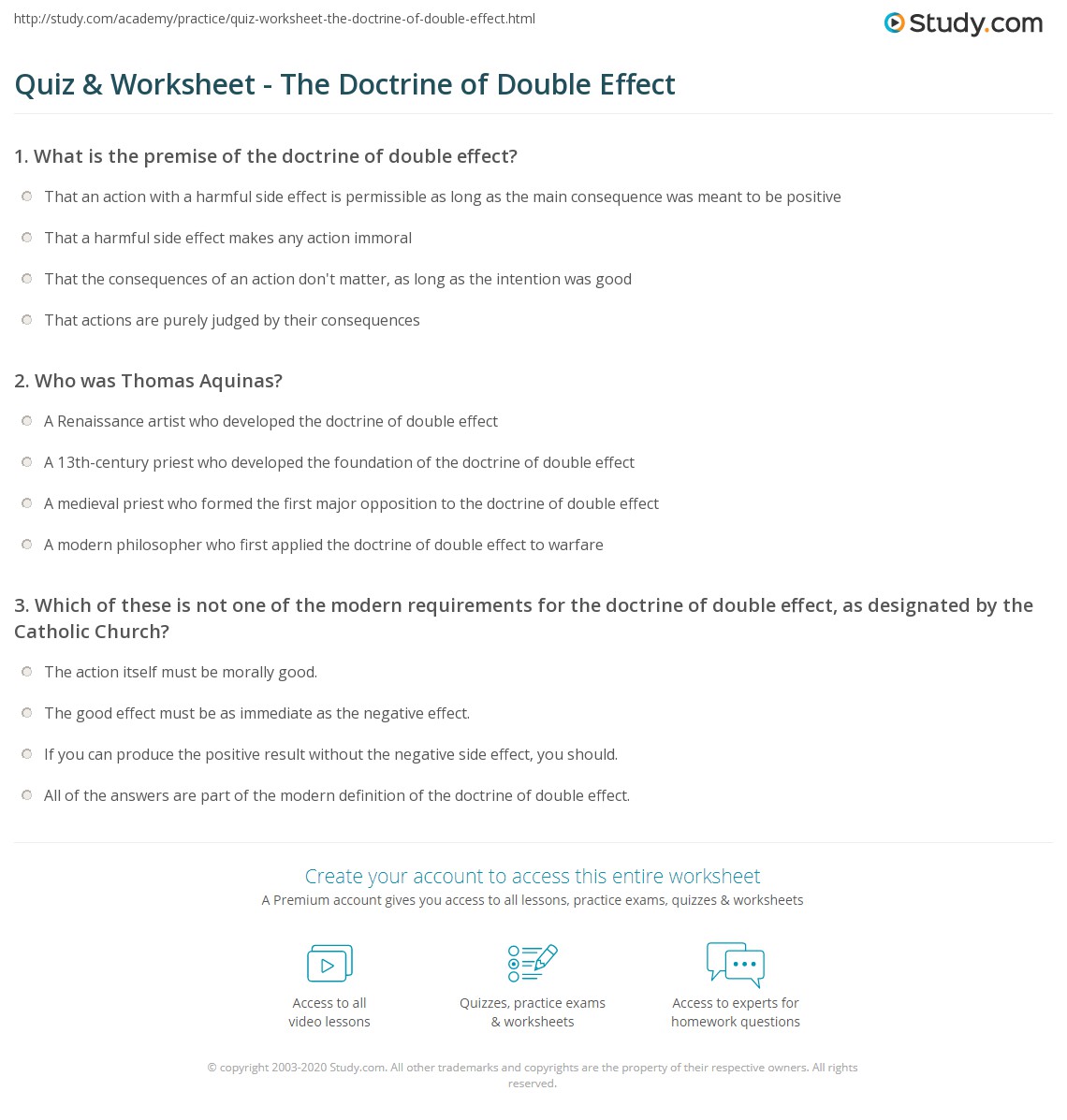 Quiz & Worksheet - The Doctrine of Double Effect | Study.com