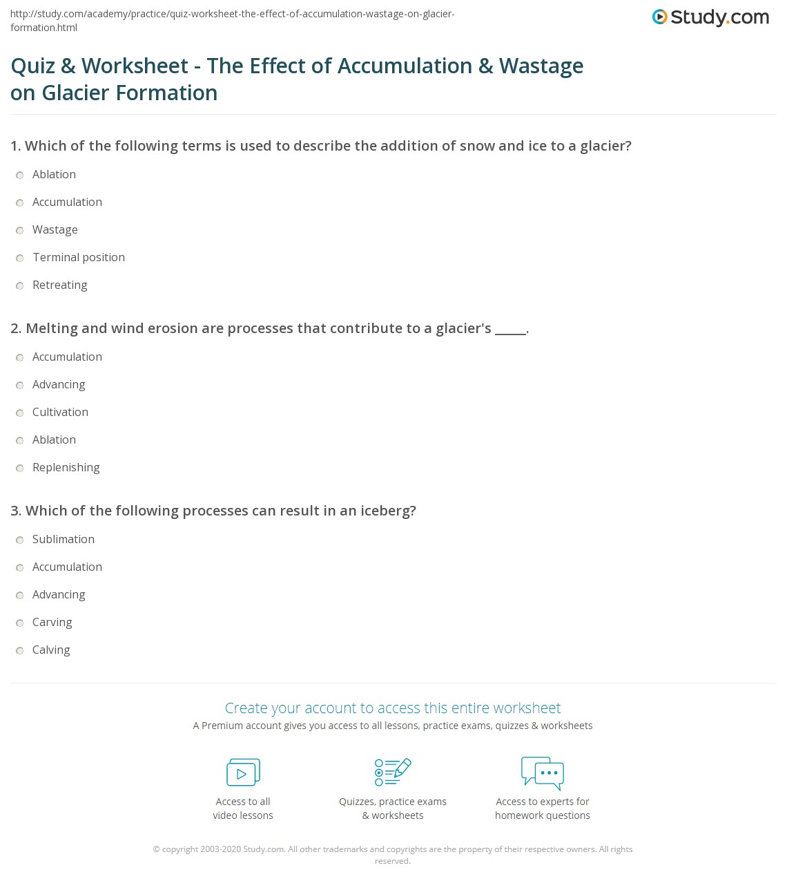 Quiz & Worksheet - The Effect of Accumulation & Wastage on Glacier ...