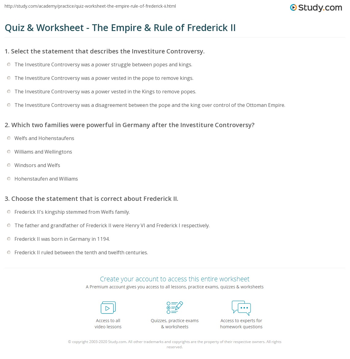 Quiz & Worksheet - The Empire & Rule of Frederick II | Study.com