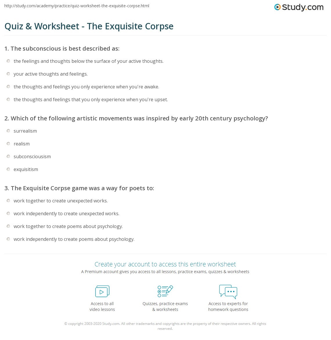 Quiz & Worksheet - The Exquisite Corpse | Study.com
