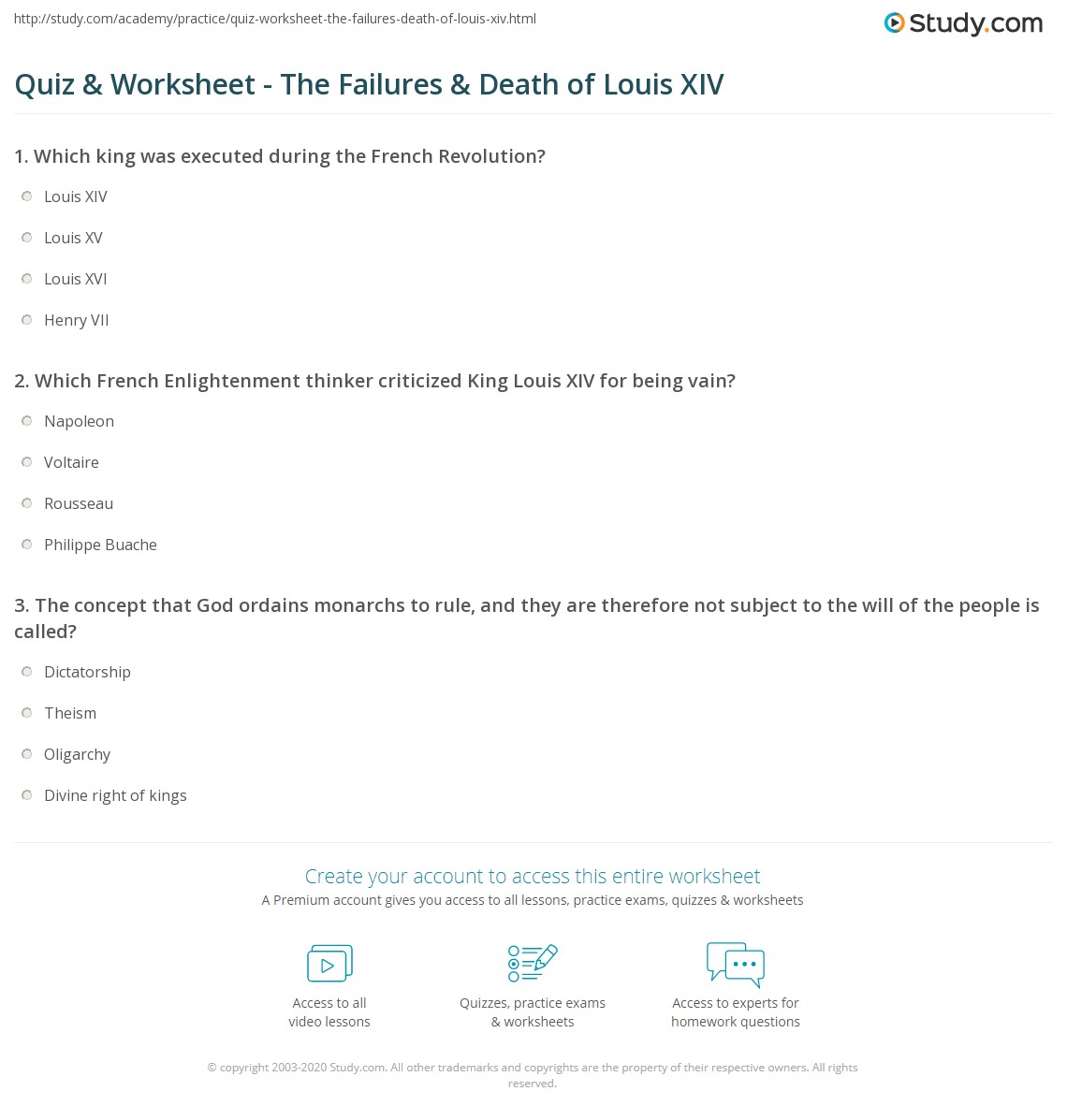 Quiz & Worksheet - The Failures & Death of Louis XIV | Study.com