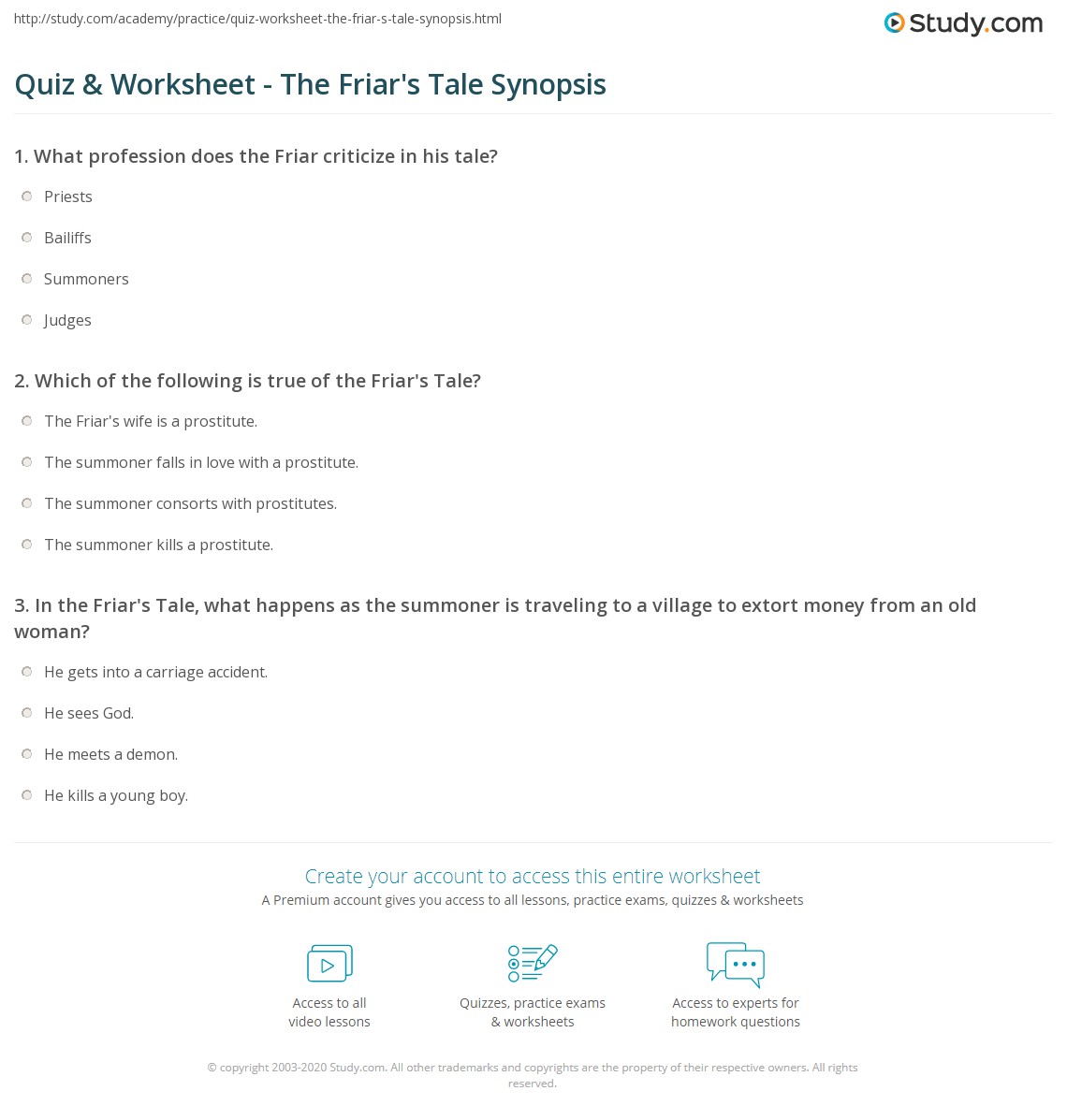 Quiz & Worksheet - The Friar's Tale Synopsis | Study.com