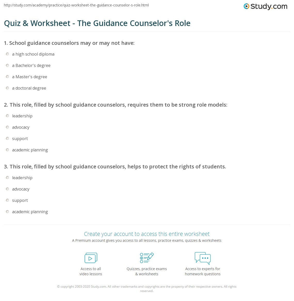 Quiz & Worksheet - The Guidance Counselor's Role | Study.com