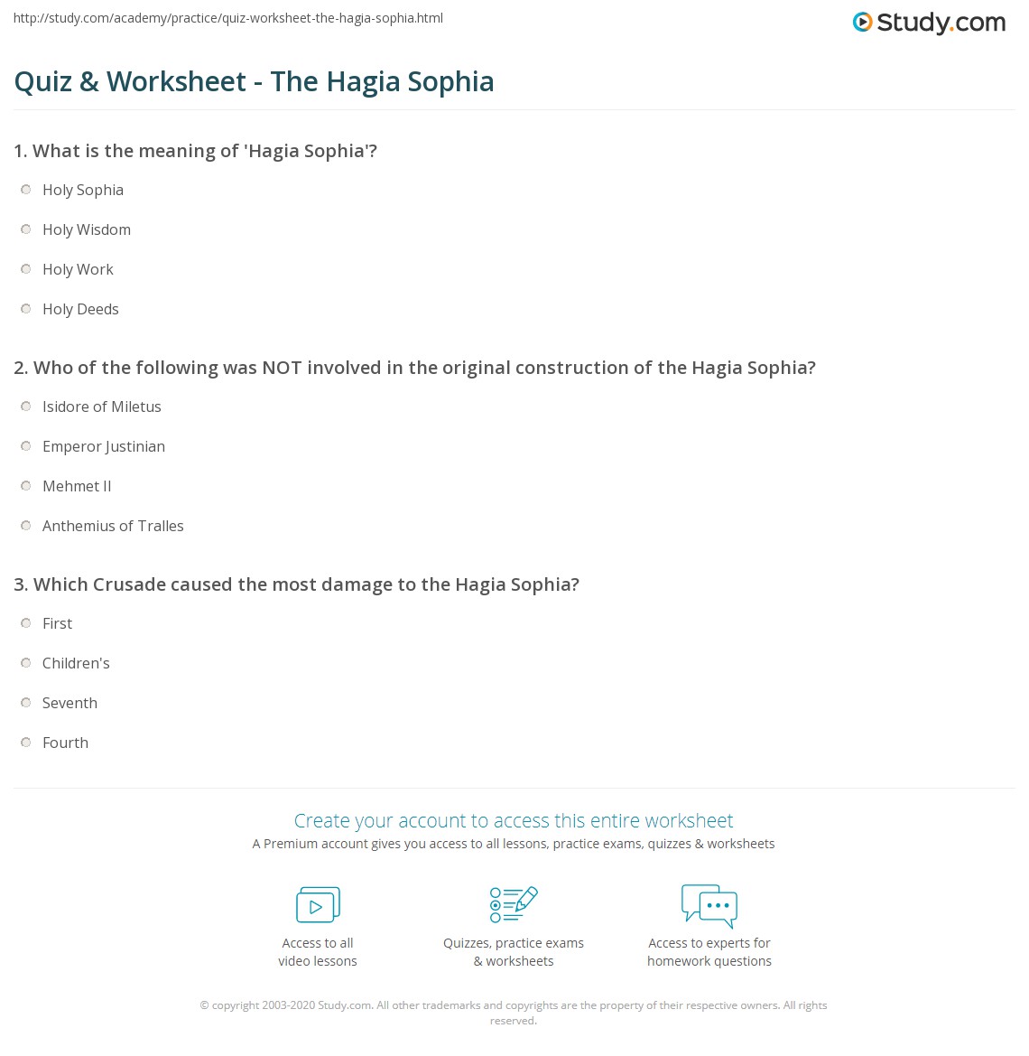 Quiz & Worksheet - The Hagia Sophia | Study.com