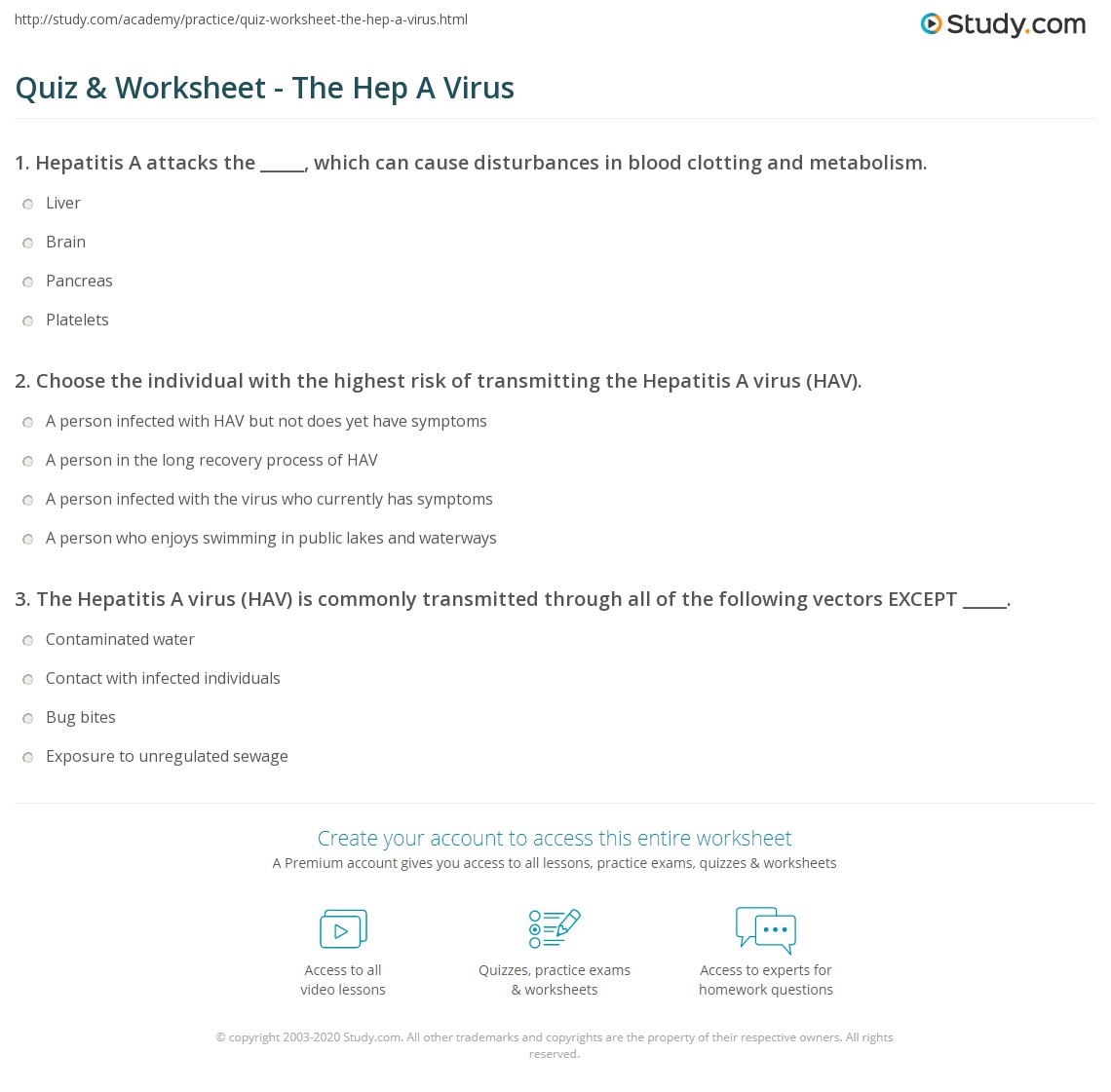 Quiz & Worksheet - The Hep A Virus | Study.com