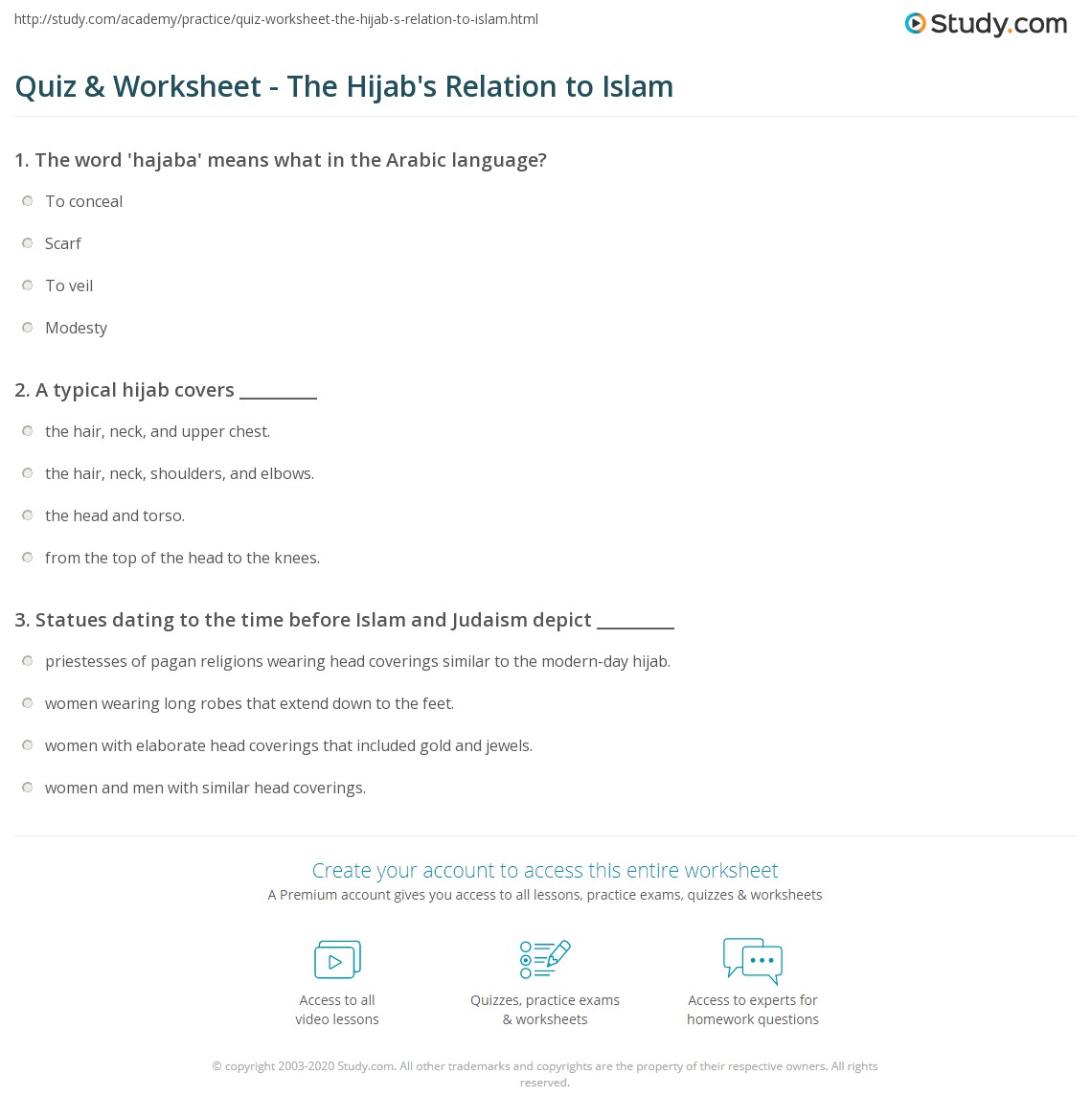 Quiz & Worksheet - The Hijab's Relation to Islam | Study.com