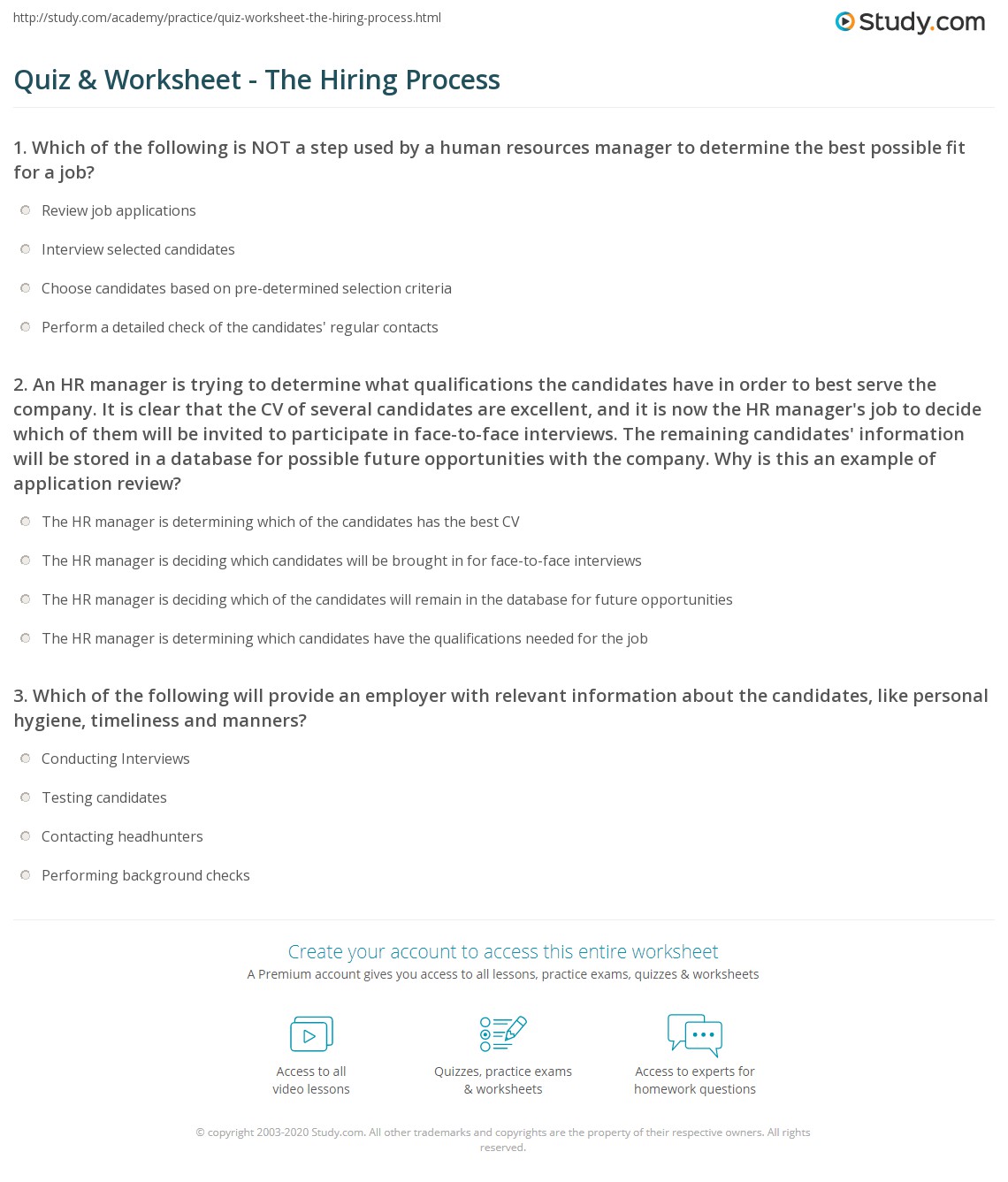 Quiz & Worksheet - The Hiring Process | Study.com