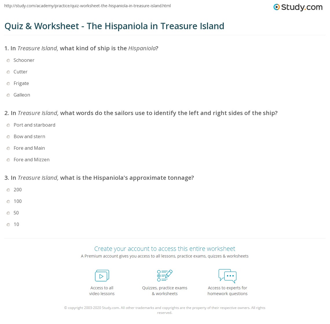 Quiz & Worksheet - The Hispaniola in Treasure Island | Study.com