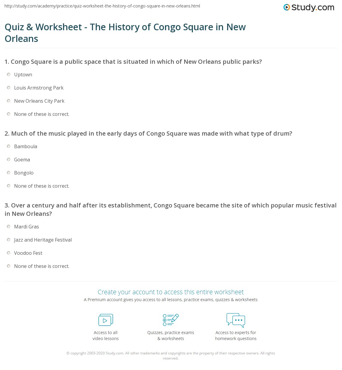 Quiz & Worksheet - The History of Congo Square in New Orleans | Study.com