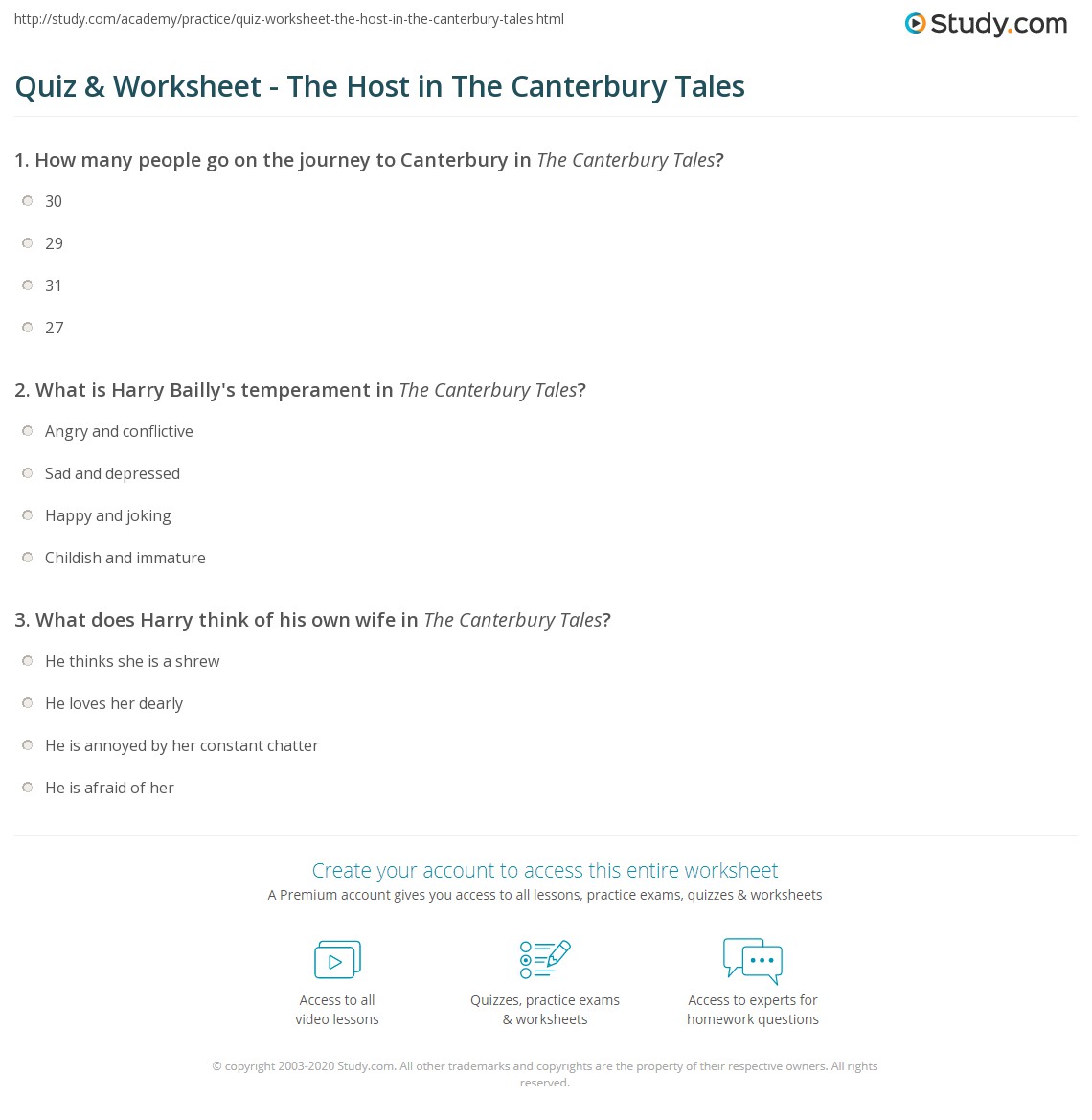 Quiz & Worksheet - The Host in The Canterbury Tales | Study.com