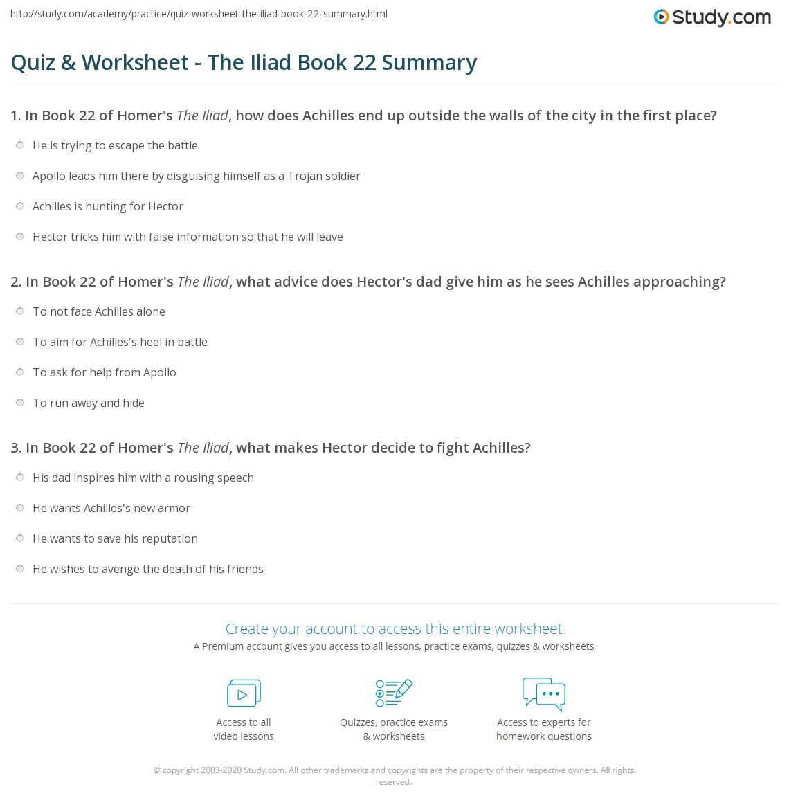 Quiz & Worksheet - The Iliad Book 22 Summary | Study.com