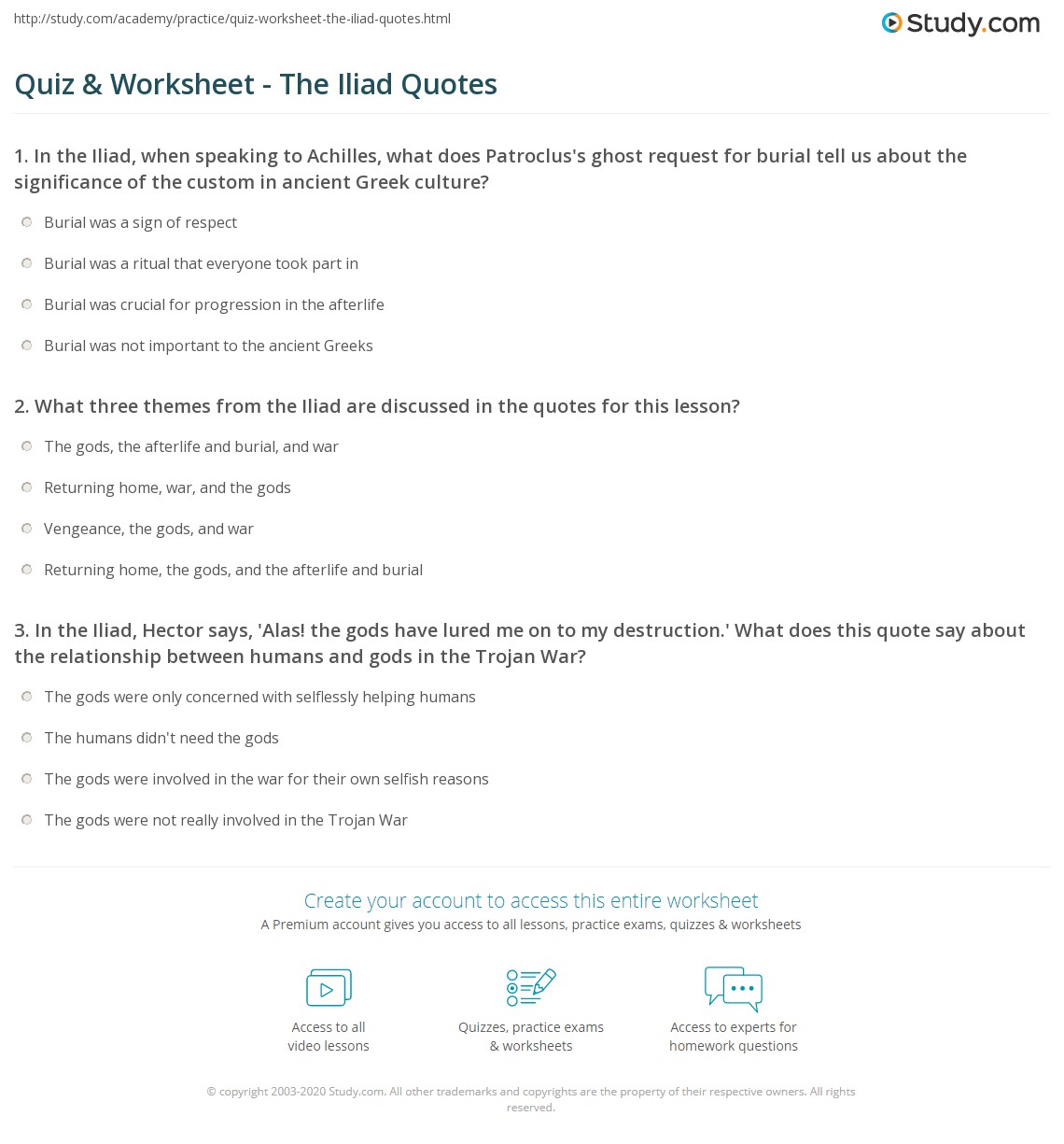 Quiz & Worksheet - The Iliad Quotes | Study.com