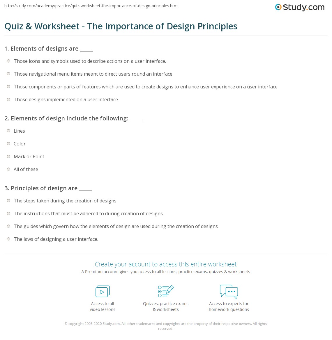 Quiz & Worksheet - The Importance of Design Principles | Study.com