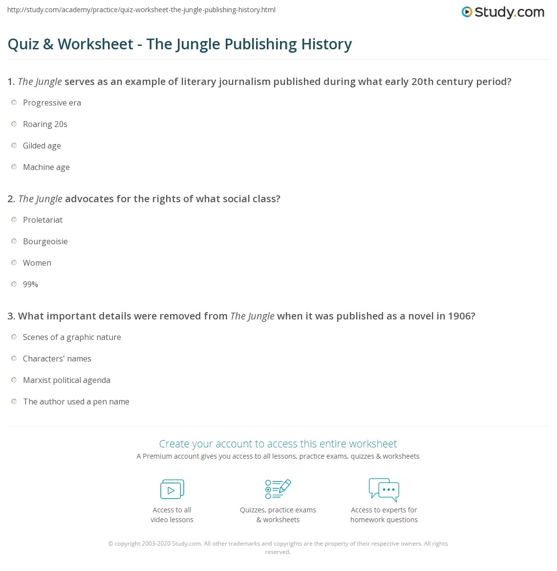 Quiz & Worksheet - The Jungle Publishing History | Study.com