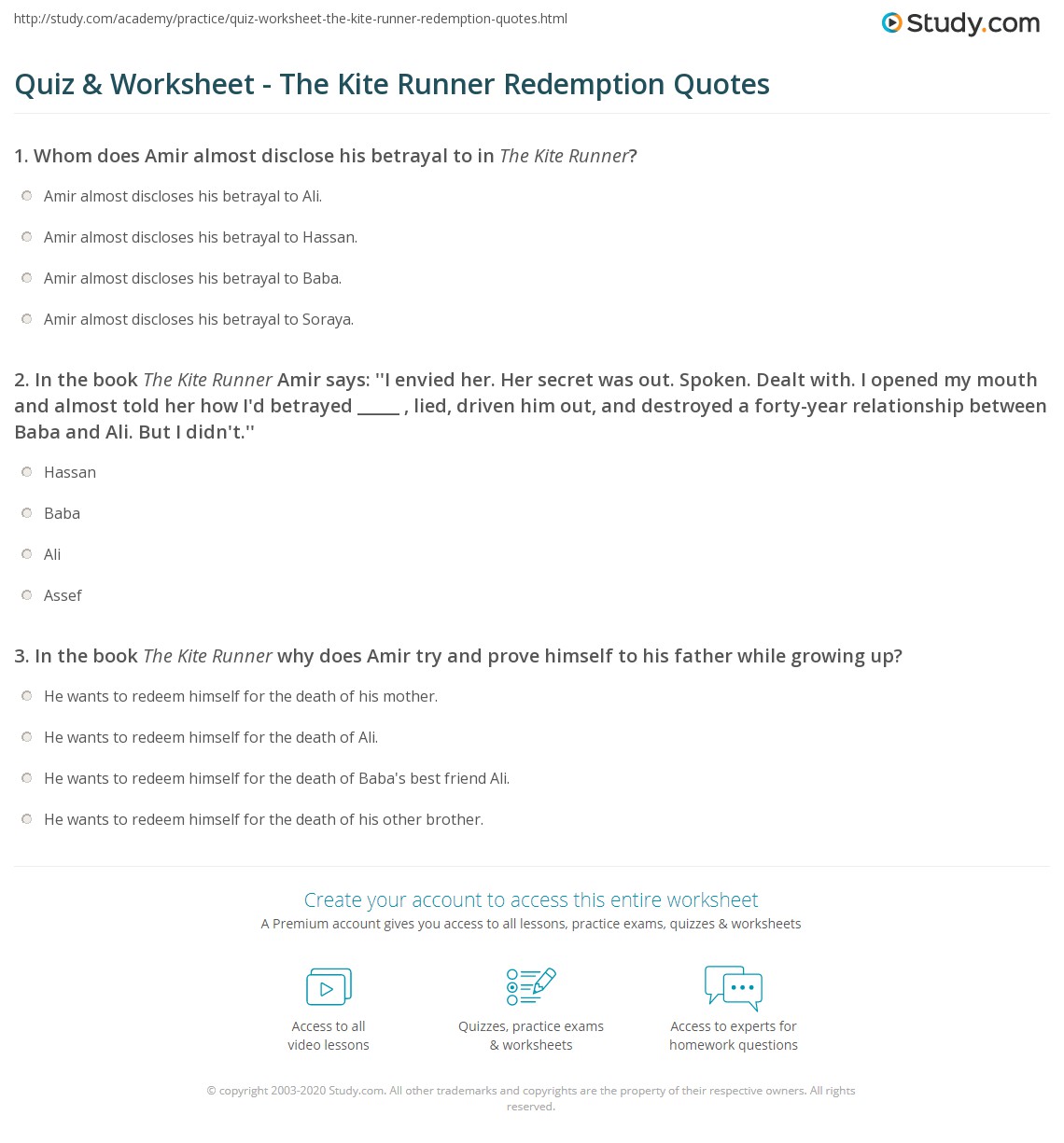 Quiz & Worksheet - The Kite Runner Redemption Quotes | Study.com
