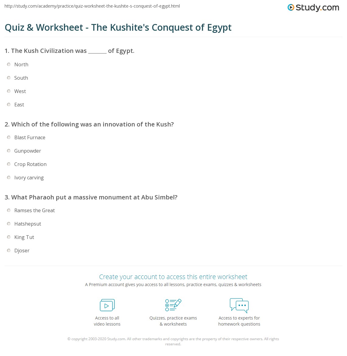 Quiz & Worksheet - The Kushite's Conquest of Egypt | Study.com