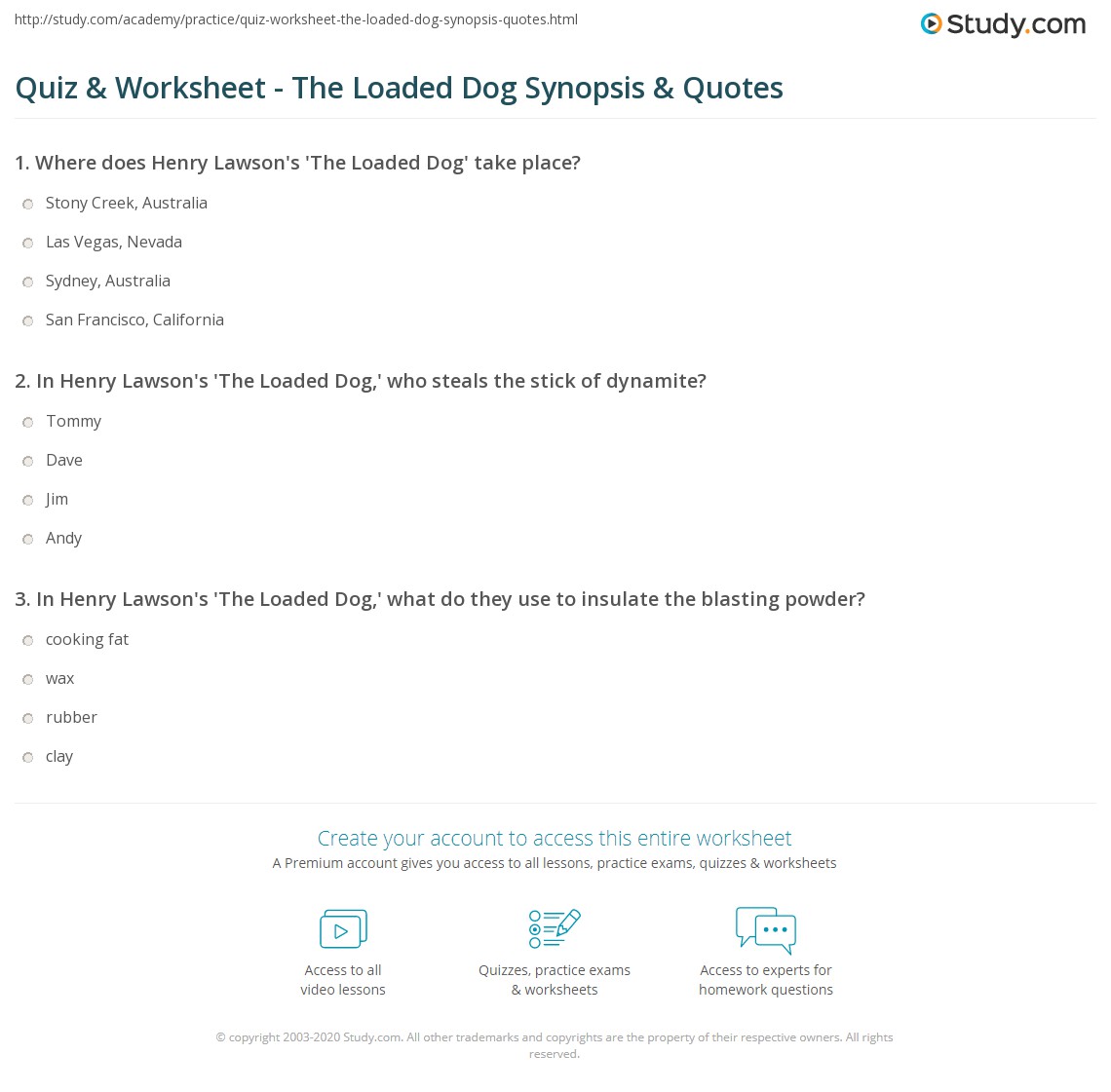 Quiz & Worksheet - The Loaded Dog Synopsis & Quotes | Study.com
