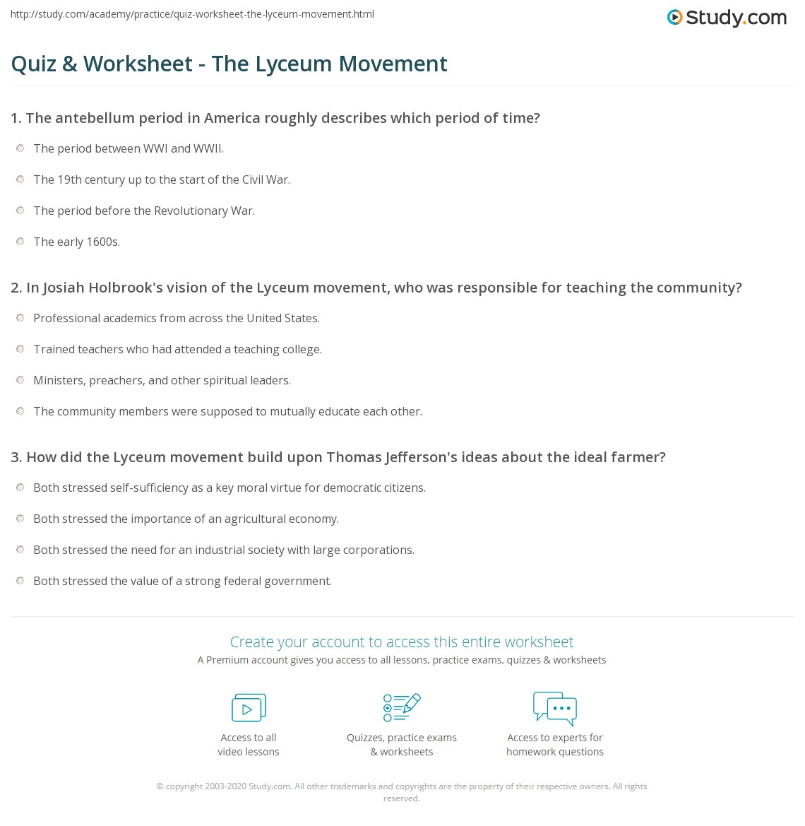 Quiz & Worksheet - The Lyceum Movement | Study.com