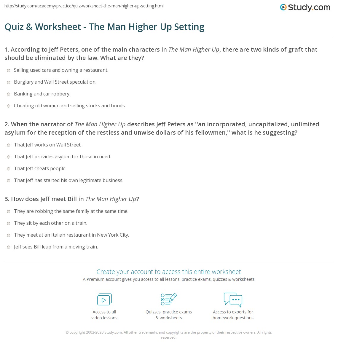 Quiz & Worksheet - The Man Higher Up Setting | Study.com