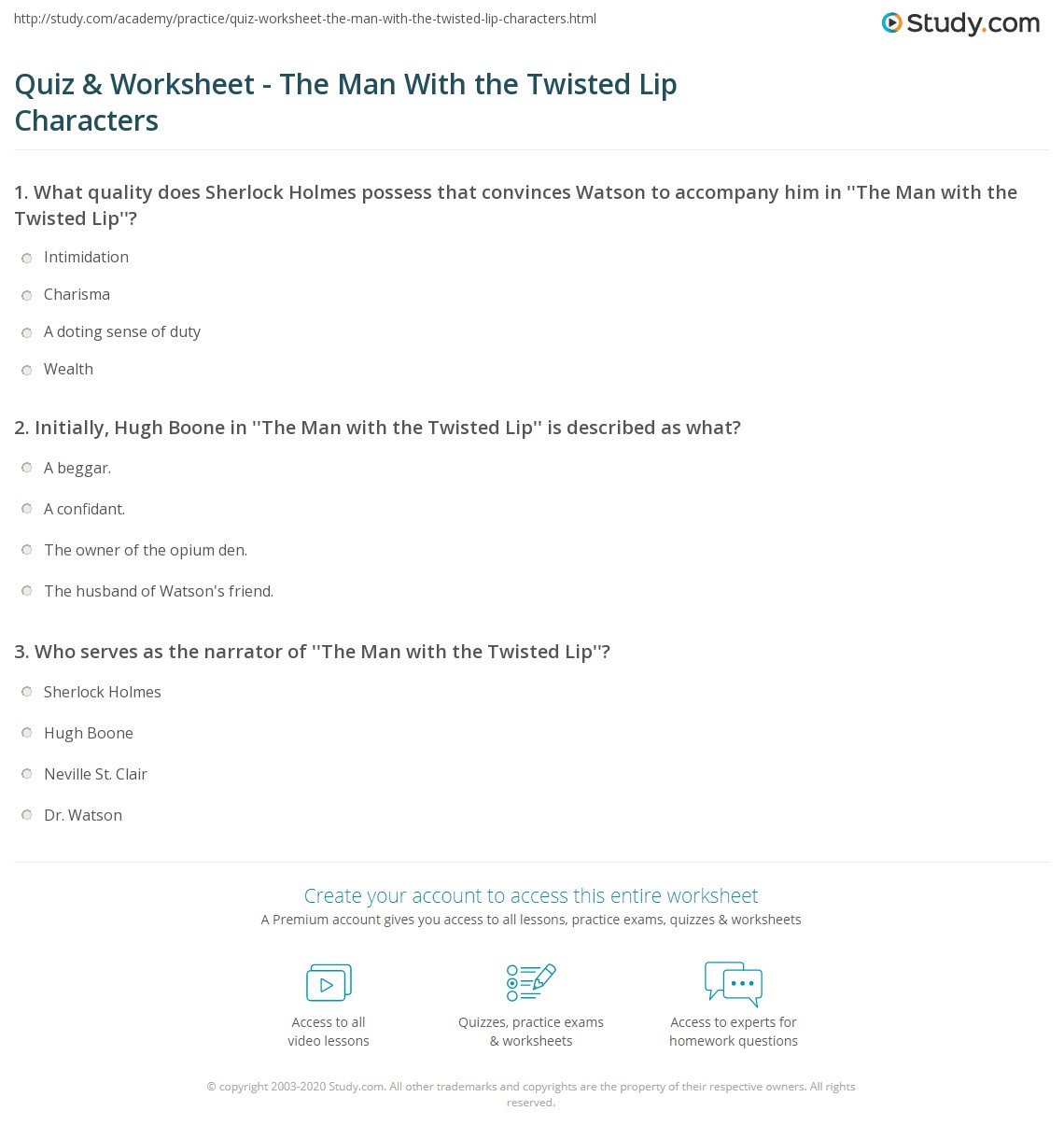 Quiz & Worksheet - The Man With the Twisted Lip Characters | Study.com