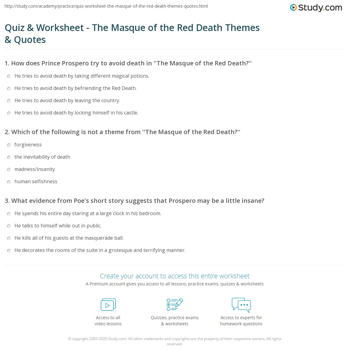 Quiz & Worksheet - The Masque of the Red Death Themes & Quotes | Study.com
