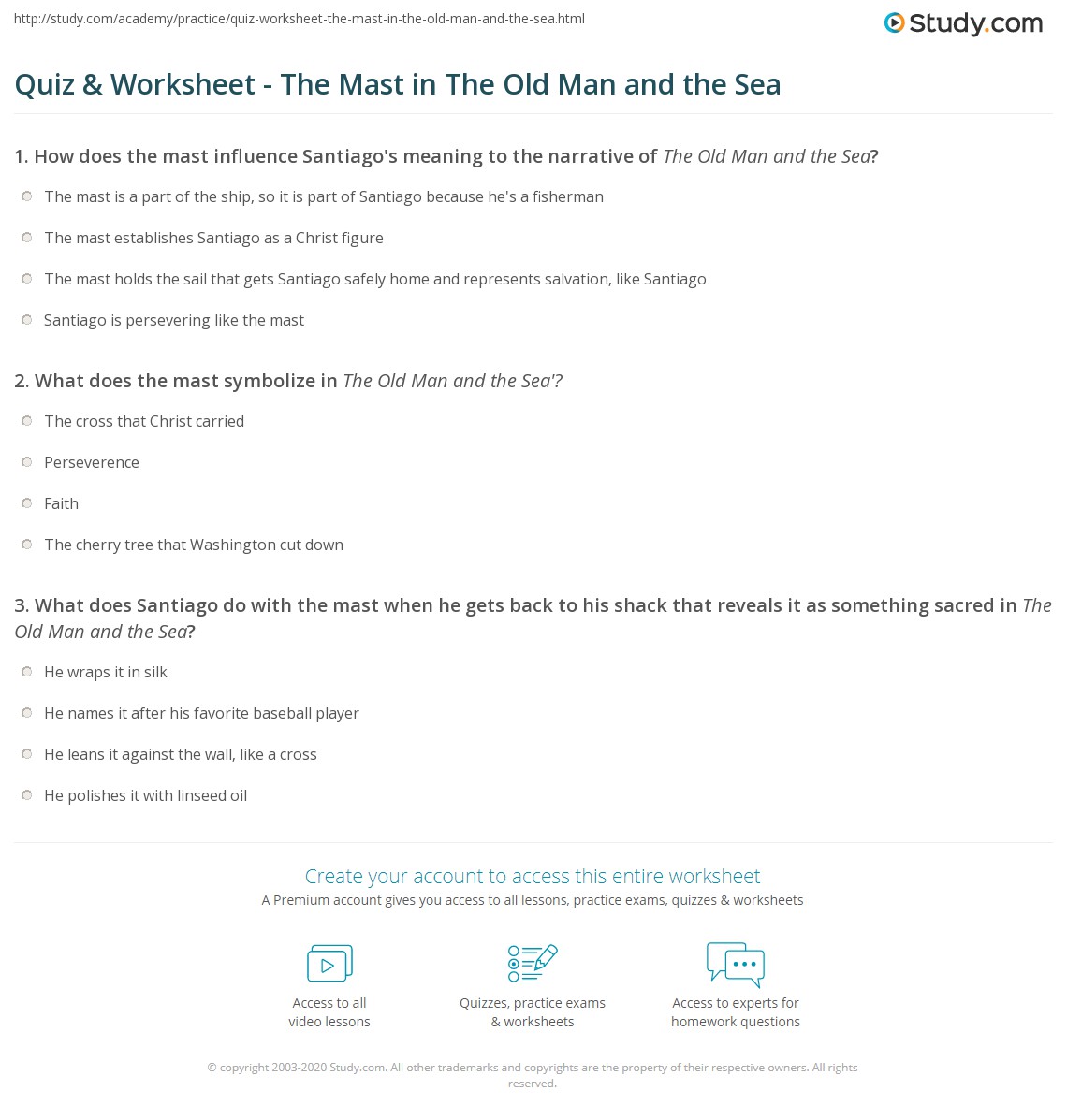 Quiz & Worksheet - The Mast in The Old Man and the Sea | Study.com