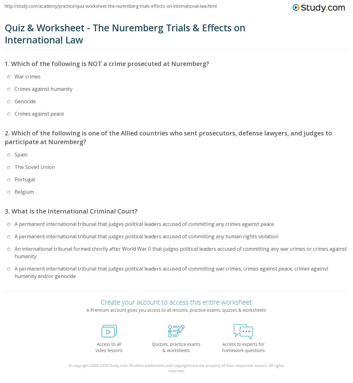 Quiz & Worksheet - The Nuremberg Trials & Effects on International Law ...