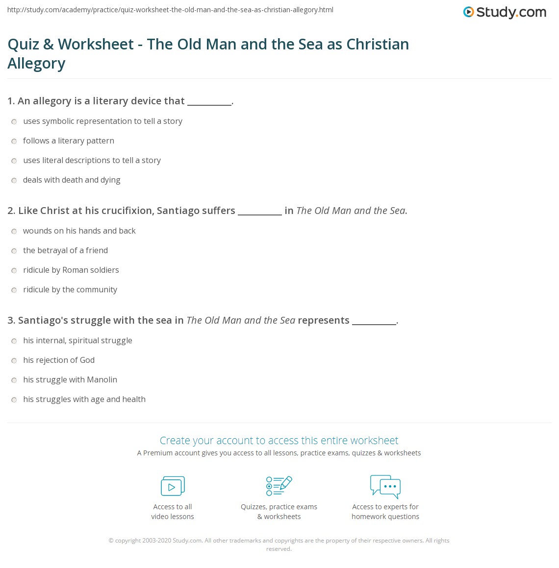 Quiz & Worksheet - The Old Man and the Sea as Christian Allegory ...