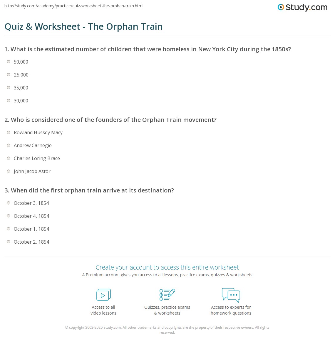 Quiz & Worksheet - The Orphan Train | Study.com
