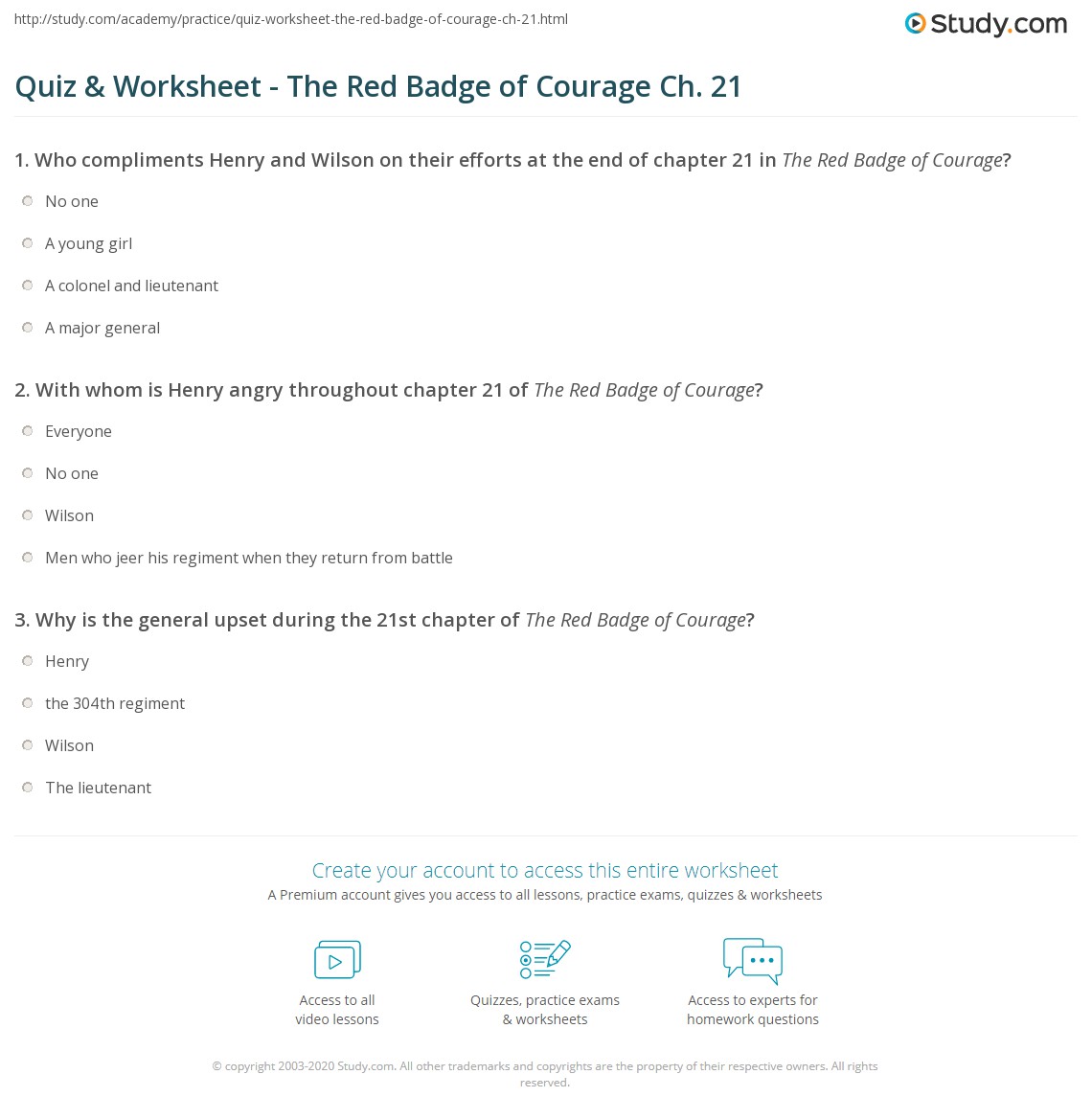 Quiz & Worksheet - The Red Badge of Courage Ch. 21 | Study.com
