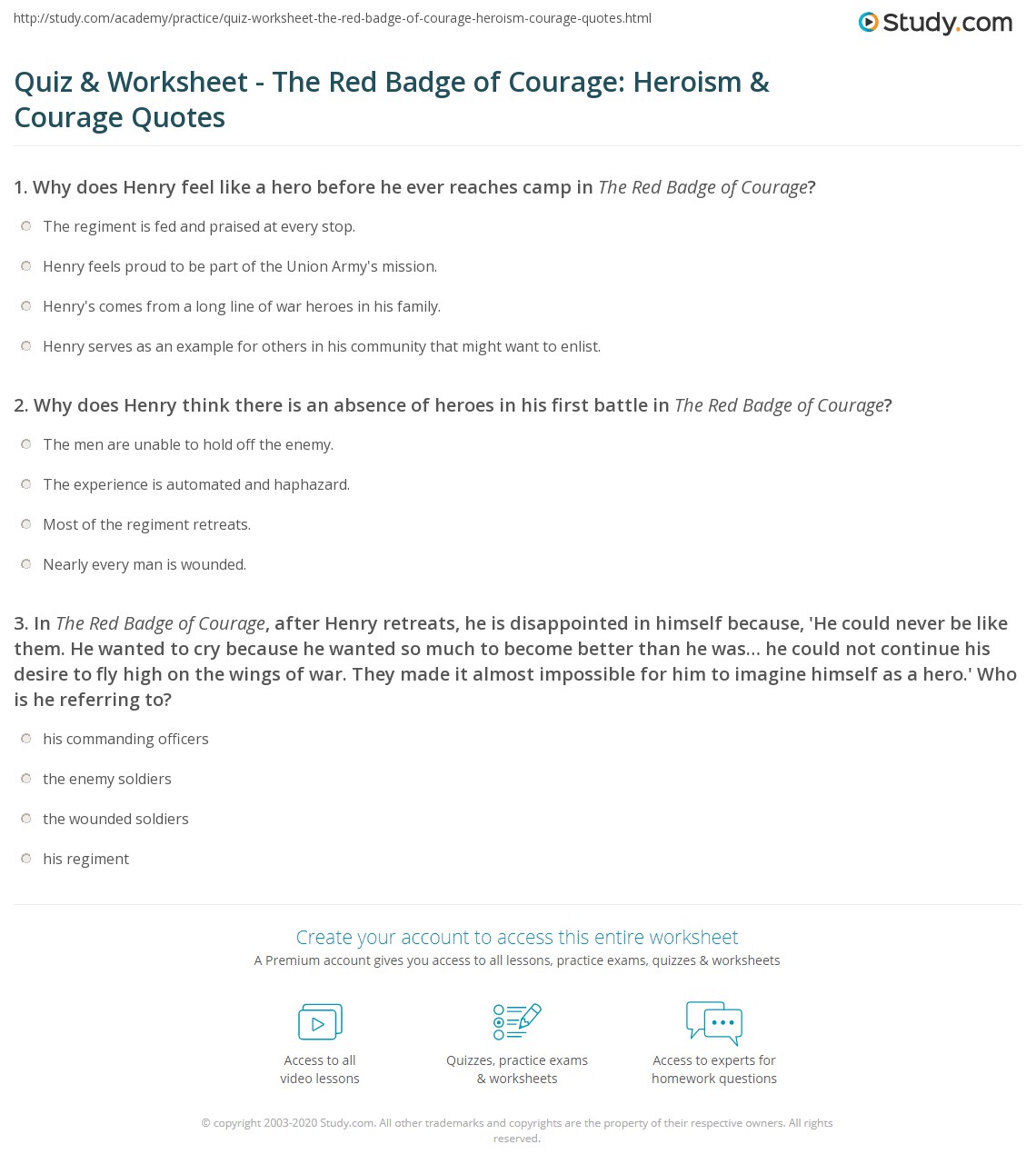 Quiz & Worksheet - The Red Badge of Courage: Heroism & Courage Quotes ...