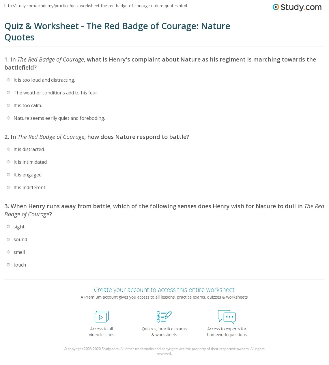 Quiz & Worksheet - The Red Badge of Courage: Nature Quotes | Study.com