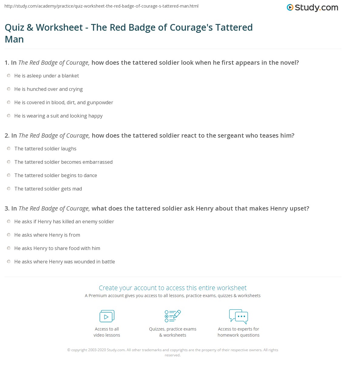 Quiz & Worksheet - The Red Badge of Courage's Tattered Man | Study.com