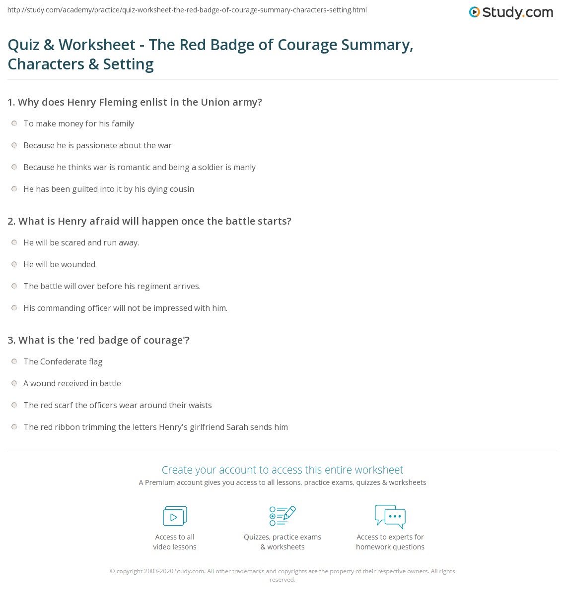 Quiz & Worksheet - The Red Badge of Courage Summary, Characters ...