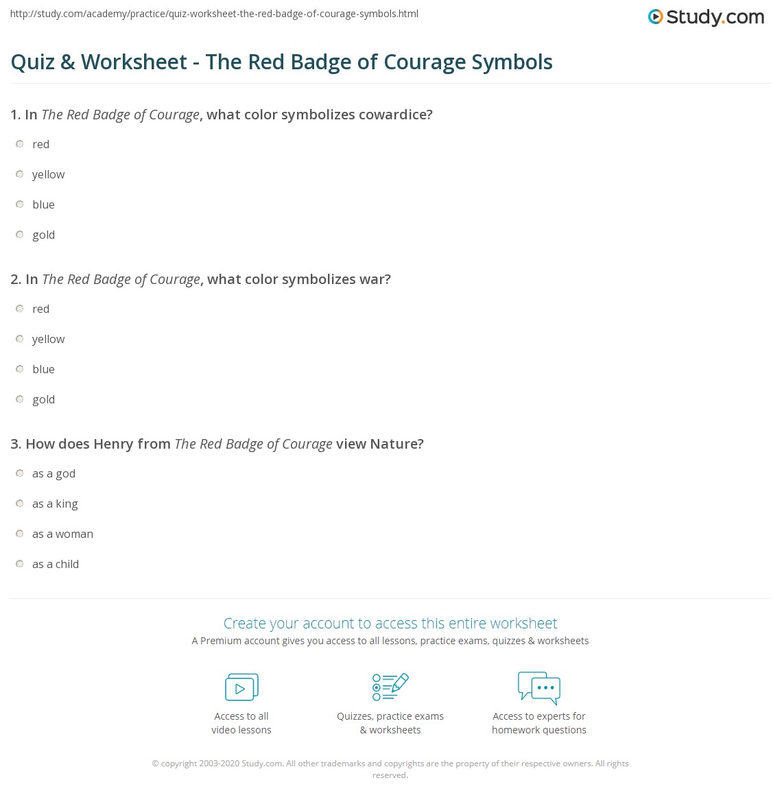 Quiz & Worksheet - The Red Badge of Courage Symbols | Study.com