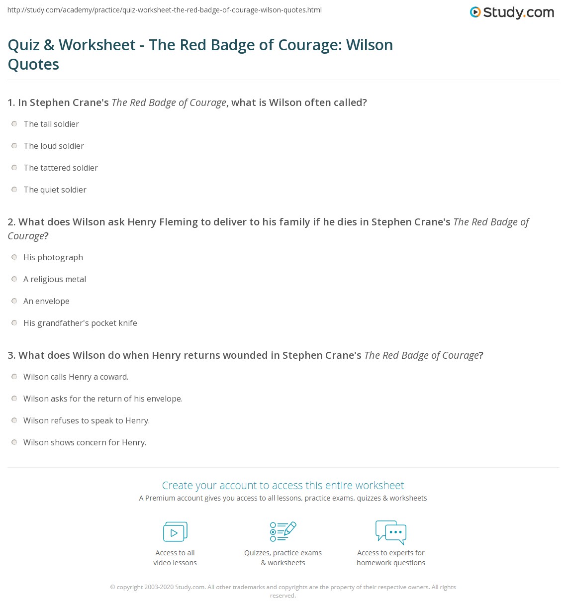 Quiz & Worksheet - The Red Badge of Courage: Wilson Quotes | Study.com