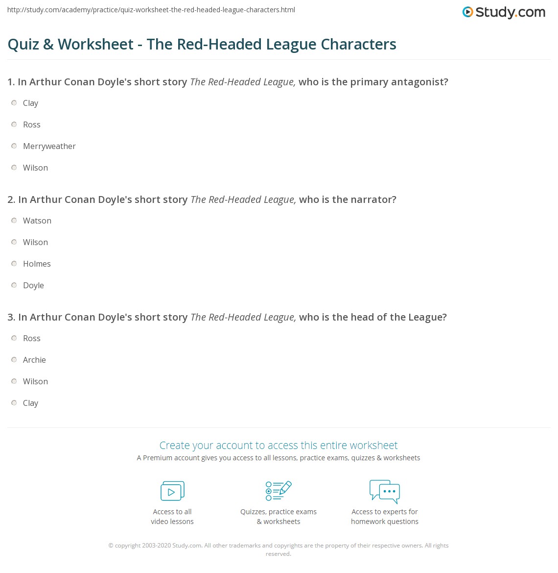 Quiz & Worksheet - The Red-Headed League Characters | Study.com