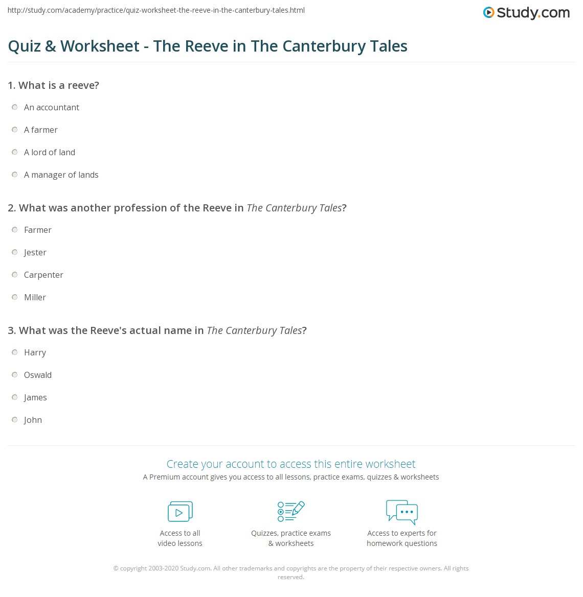 Quiz & Worksheet - The Reeve in The Canterbury Tales | Study.com