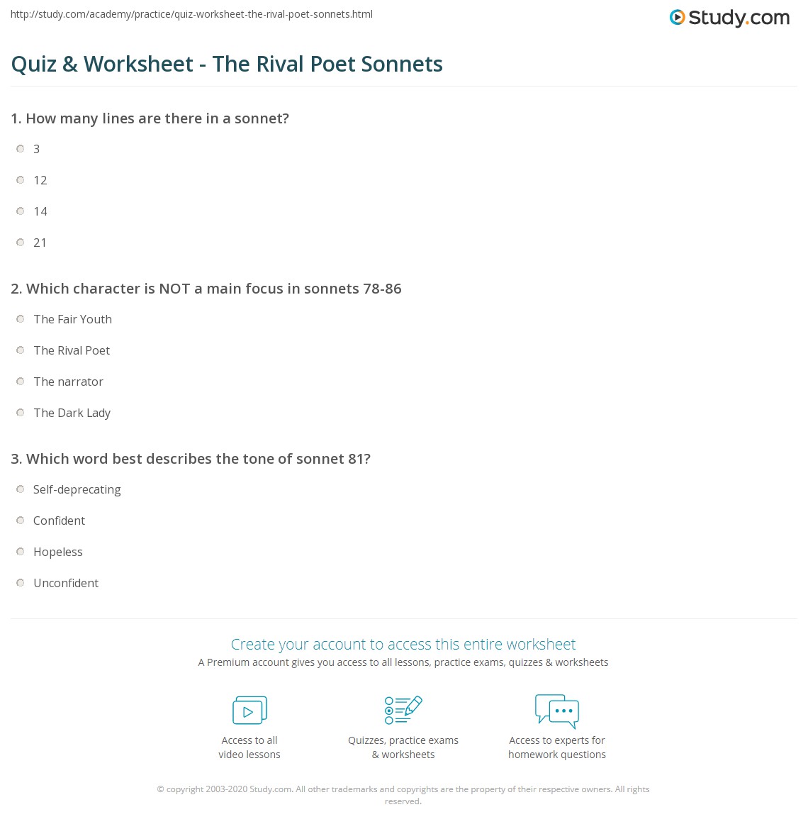 Quiz & Worksheet - The Rival Poet Sonnets | Study.com