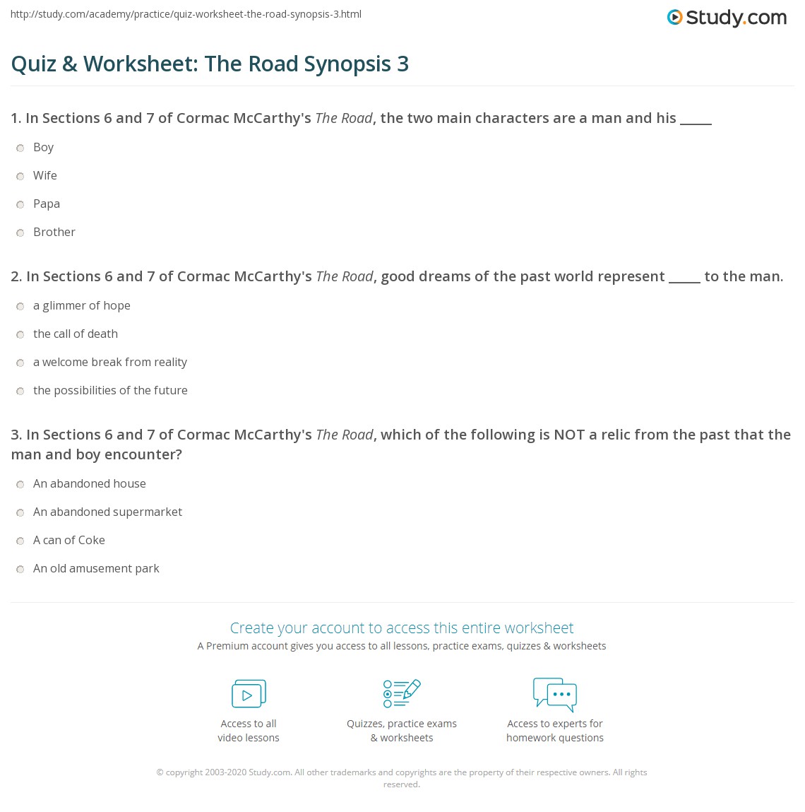 Quiz & Worksheet: The Road Synopsis 3 | Study.com